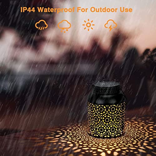 GolWof Solar Lanterns Outdoor Waterproof, 2 Pack Hanging Lanterns with Handles Decorative Metal Solar Powered Lights for Christmas Decoration, Backyard, Lawn, Garden, Patio, Party