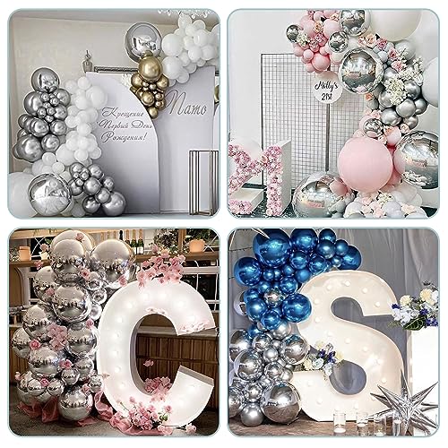 RUBFAC Silver Balloons 22 Inch, 6pcs 4D Round 360 Silver Chrome Balloon Silver Foil Balloon for Bachelorette Party Decorations, Silver Metallic Balloons for Baby Shower, Birthday and More