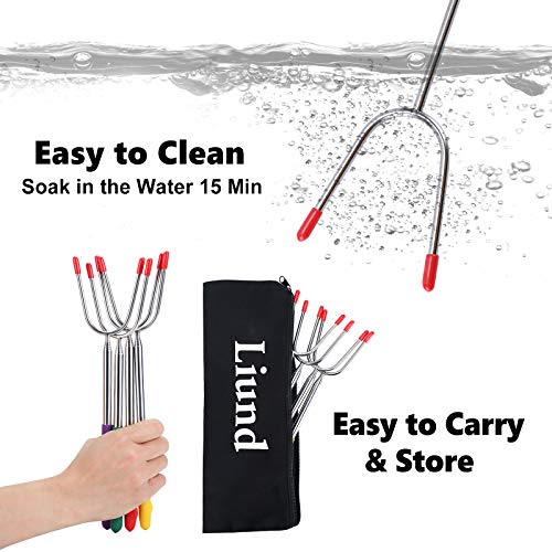 Liund Marshmallow Roasting Sticks, Smores Skewers for fire Pit Set of 4 Sturdy Stainless Steel, Multi-Color, Telescopic 45-inch Premium Safe Roasting Sticks for BBQ/Bonfire/Campfire/Hotdog/Grilling