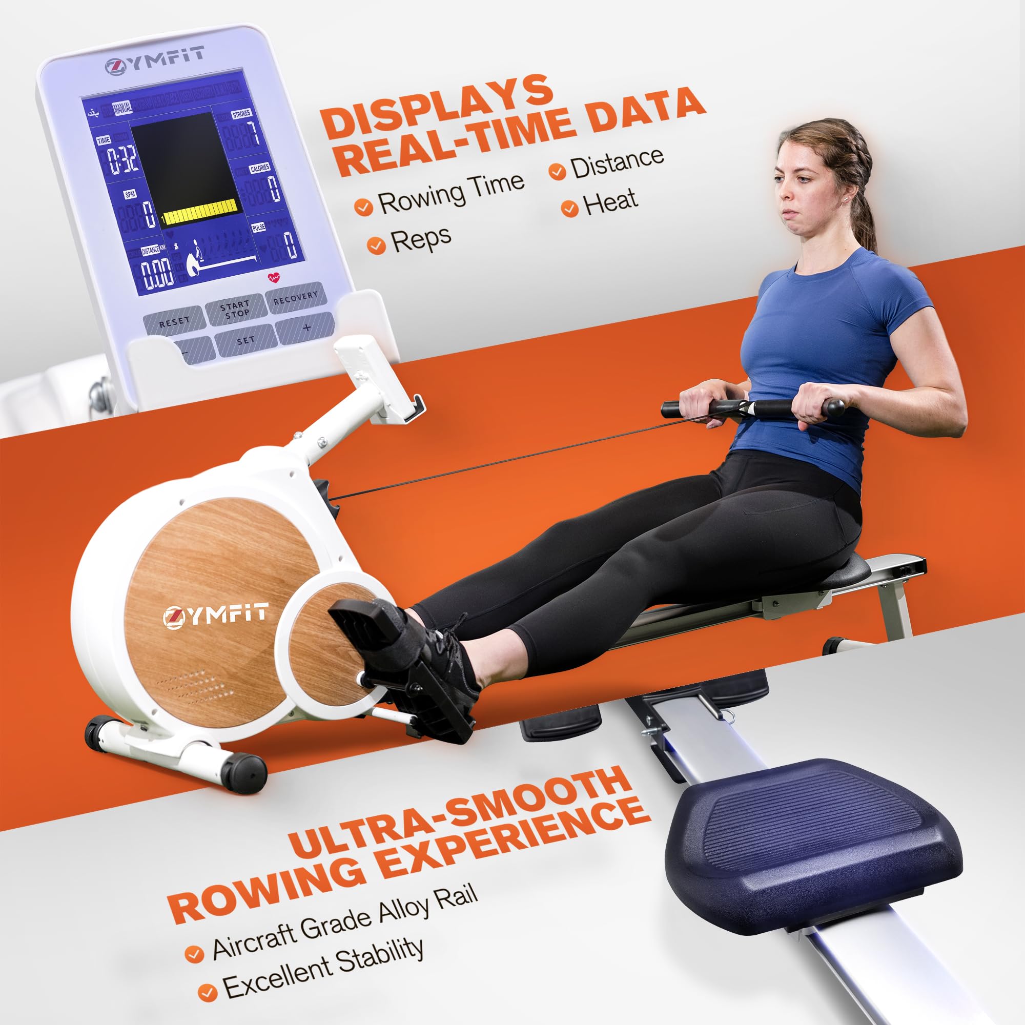 Rowing Machine, ZymFit Magnetic Rower Machine with 16 Levels of Resistance, Max 350lb Weight Capacity, Foldable Rowing Machines for Home Use