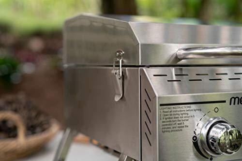 Megamaster Premium Outdoor Cooking 2-Burner Grill, Outdoor Cooking While Camping, Outdoor Kitchen, Patio Garden, Barbecue with Two Foldable legs, Silver in Stainless Steel