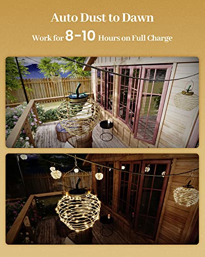 86 LEDs Solar Lights Outdoor Hanging Lantern, JACKYLED Waterproof Apple-Shaped Solar Powered Dusk to Dawn Outdoor Decorative Lighting for Garden, Palm Trees, Sidewalk, Pathway (2 Pack)