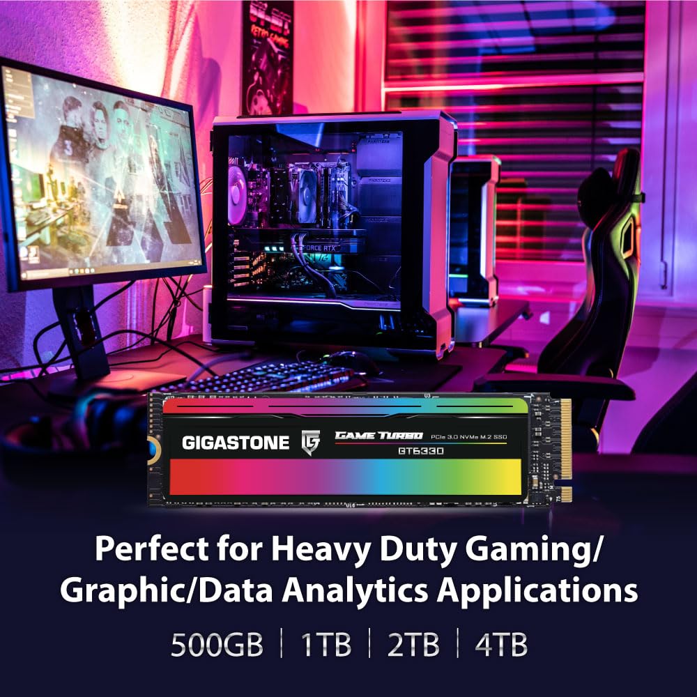 Gigastone PCIe 3.0 M.2 SSD 1TB Gen 3 NVMe SSD Gaming Internal Solid State Hard Drives Upgrade PC Laptop Storage High Speed Response for Gamers Graphic Design Creators IT Pros up to 3,400MB/s
