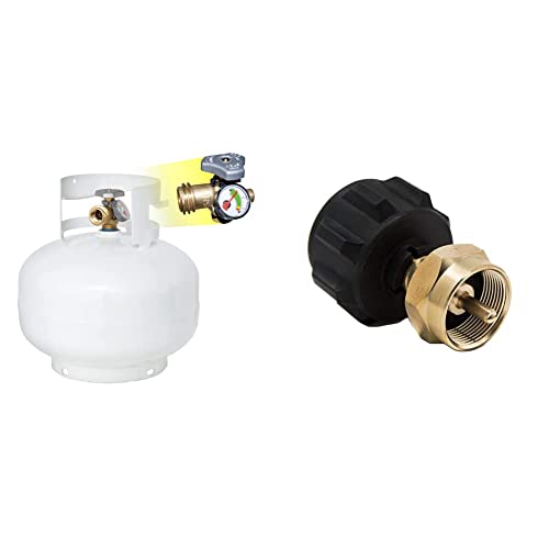 Flame King YSN11SQT 11 Pound Propane Tank Cylinder Squatty with Type 1 OPD Valve, White and GasOne 50180 Refill Adapter for 1lb Propane Tanks & Fits 20lb Tanks, Black
