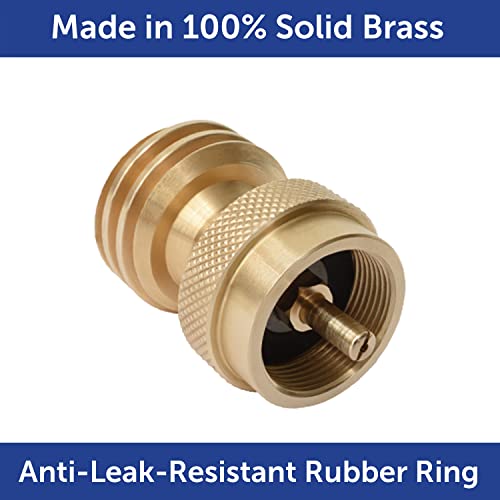 Flame King Propane Tank Adapter, 20lb to 1lb Converter, Hook Up Small Propane Cylinders when 20lb Ran Out, Solid Brass
