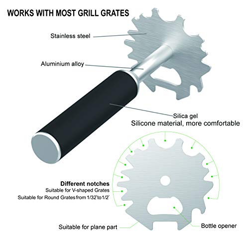 BBQ Grill Scraper -Stainless Steel Barbecue Grill Grate Cleaner-Unique Long Handle Design BBQ Cleaning Tools-Safer Than Wire Brush-Works with Most Grill Grates (Silvery)