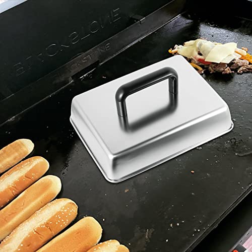 MOASKER 14 Inch Rectangular Melting Dome & Grill Press Kit for Blackstone Accessories, Stainless Steel Cheese Basting Cover and Cast Iron Bacon Burger Press for Flat Top Griddle Grill