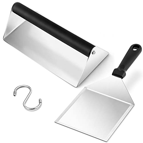 Leonyo Hamburger Spatula & 8.2x4.2 Inch Rectangular Burger Press, Heavy Duty Griddle Metal Turner Flipper & Stainless Steel Smash Bacon Grill Press for Flat Top BBQ Cheese Burger Patty, Plastic Handle