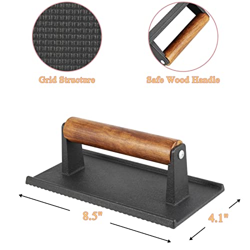 MOASKER 14 Inch Rectangular Melting Dome & Grill Press Kit for Blackstone Accessories, Stainless Steel Cheese Basting Cover and Cast Iron Bacon Burger Press for Flat Top Griddle Grill