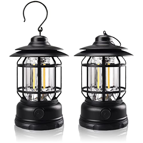 Vintage LED Camping Lanterns Lights Rechargeable 2-Pack, Civikyle Portable Dimmable Retro Table Lamps Outdoor Decor for Patio Porch Yard Garden Indoor Home Emergency Lights Power Outages Failure