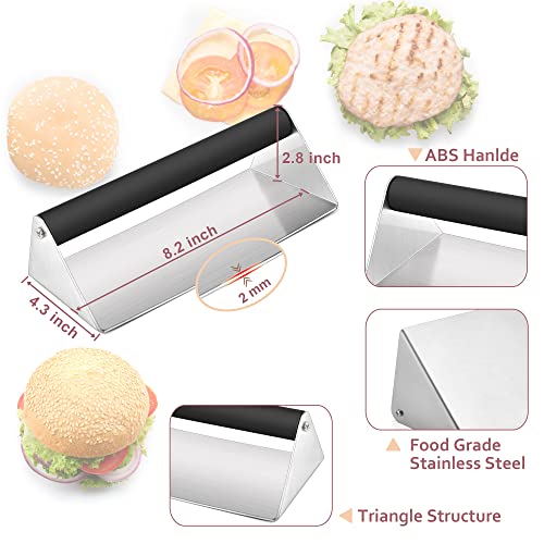 Leonyo Hamburger Spatula & 8.2x4.2 Inch Rectangular Burger Press, Heavy Duty Griddle Metal Turner Flipper & Stainless Steel Smash Bacon Grill Press for Flat Top BBQ Cheese Burger Patty, Plastic Handle