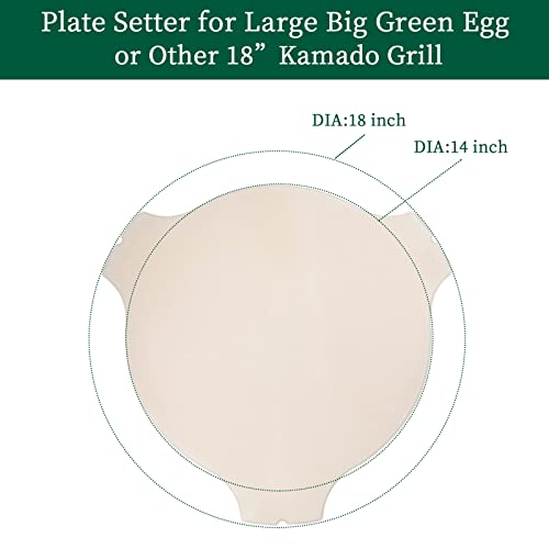 Quantfire Ceramic Plate Setter for Large Big Green Egg Accessories, Heat Deflector, Ceramic Fluted Pizza Stone for Other 18" Kamado Grill(No Elevated Feet)