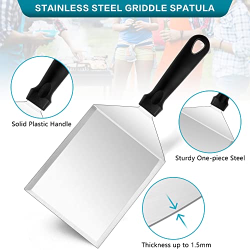Leonyo Hamburger Spatula & 8.2x4.2 Inch Rectangular Burger Press, Heavy Duty Griddle Metal Turner Flipper & Stainless Steel Smash Bacon Grill Press for Flat Top BBQ Cheese Burger Patty, Plastic Handle