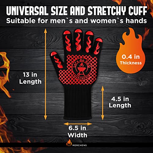 MERCHENS Oven Mitts - Insulated, Fireproof, Extreme Heat Resistant Silicone Grill Gloves That Take Barbecuing to New Heights - Extra Long Oven Mitts - Indoor & Outdoor Wear with Protective Case (Red)