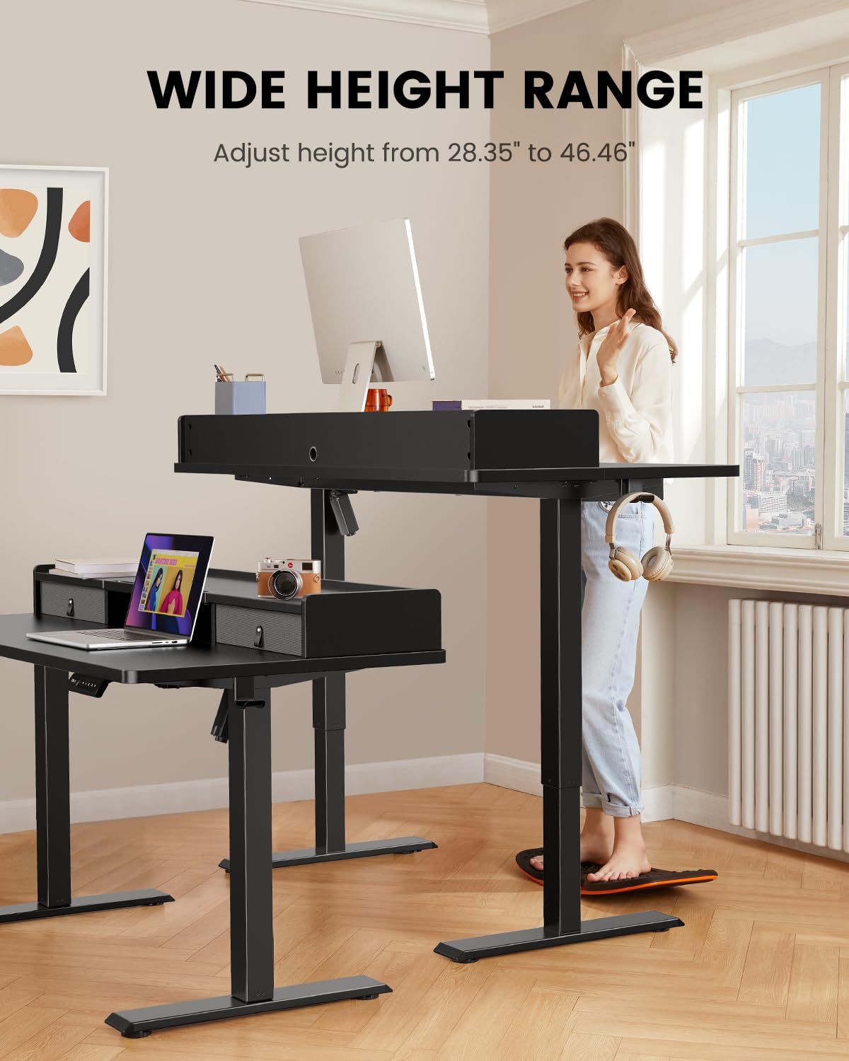 Ergear Electric Standing Desk Adjustable Height with 2 Drawers, 55 x 28 Inches Sit Stand Up Desk with Storage Shelf, 3 Memory Presets, for Home Office