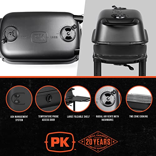 PK Grills Charcoal BBQ Grill and Smoker, PK300-BCX Cast Aluminum Portable Outdoor Barbeque Grill for Camping, Grilling, Graphite/Black, Premium