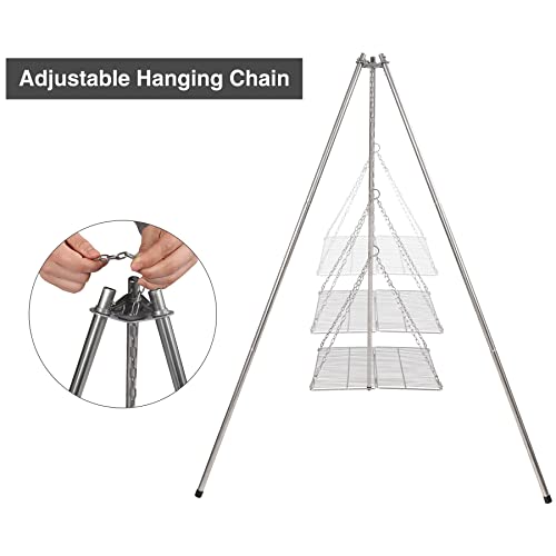 REDCAMP Campfire Tripod, Folding Camping Grill with Grill Grate, Tripod Cooker for Cooking,Ourdoor BBQ