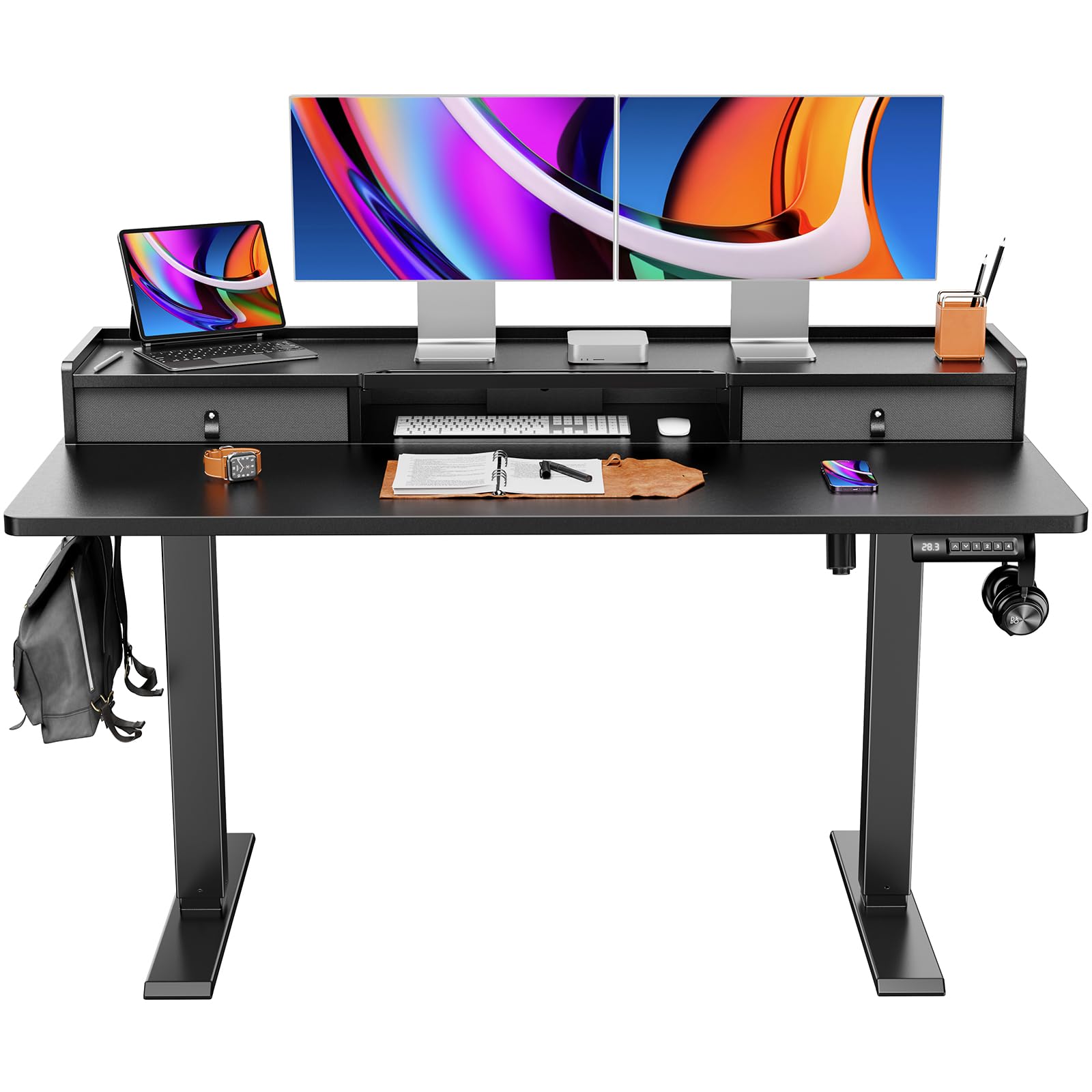 Ergear Electric Standing Desk Adjustable Height with 2 Drawers, 55 x 28 Inches Sit Stand Up Desk with Storage Shelf, 3 Memory Presets, for Home Office