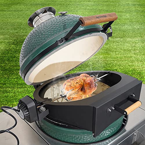 Kenmeister Chef 2 in 1 Rotisserie Kit with Pizza Ring, Rotisserie/Pizza Oven Grill Accessory Compatible with Large Big Green Eggs