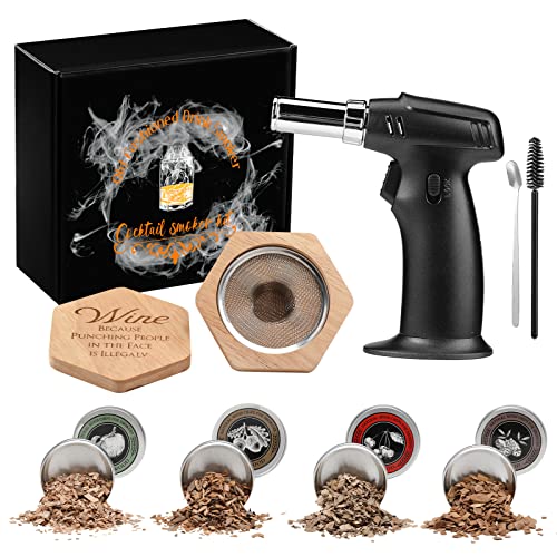 Cocktail Smoker Kit with 4 Wood Chips,For Whiskey Lover, Dad, Husband, Friend, Gift for Christmas,Birthday, Valentine's Day, Father's Day (No Butane)