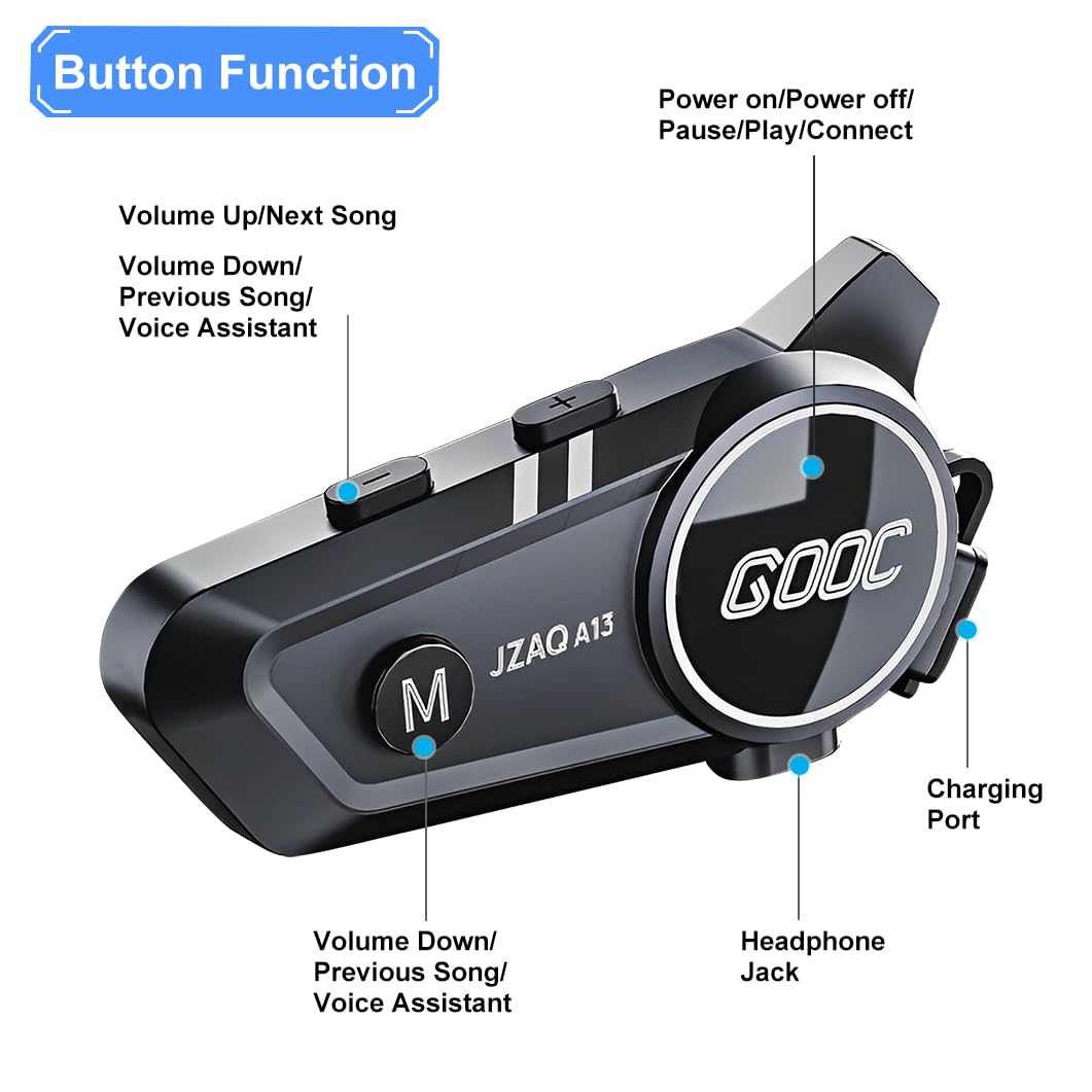 JZAQ Motorcycle Helmet Bluetooth Headset Motorcycle Helmet Speakers Intercom 2 Riders Noise Cancellation Speakers Communication Systems Motorcycle Riding/ski/Cycling/Sports