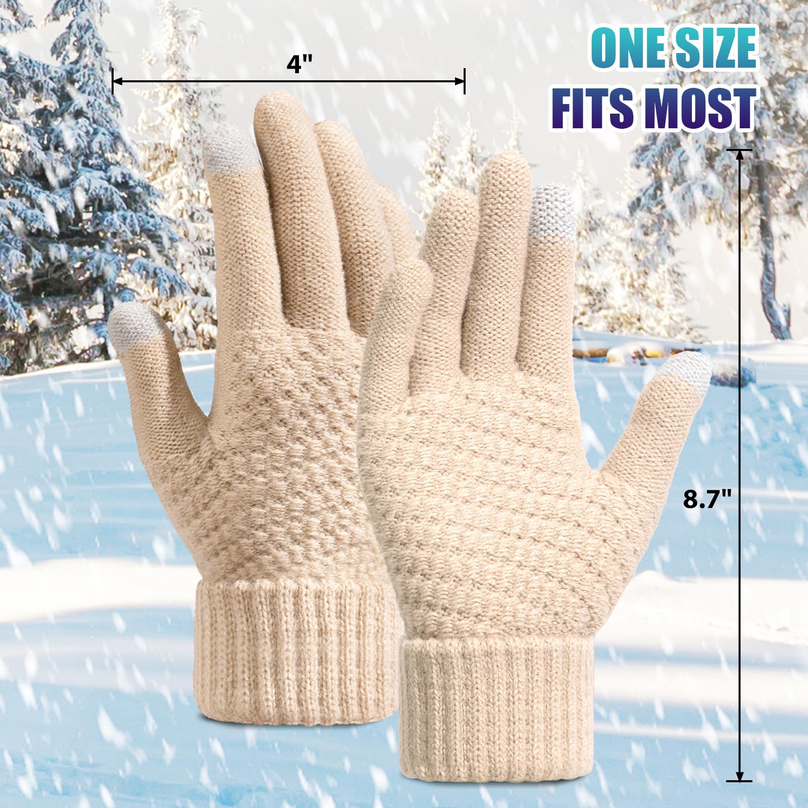 Trifabricy Womens Winter Gloves - Warm Soft Touchscreen Winter Gloves for Women, Elastic Cuff Knit Texting Gloves for Cold Weather, 2 Pairs