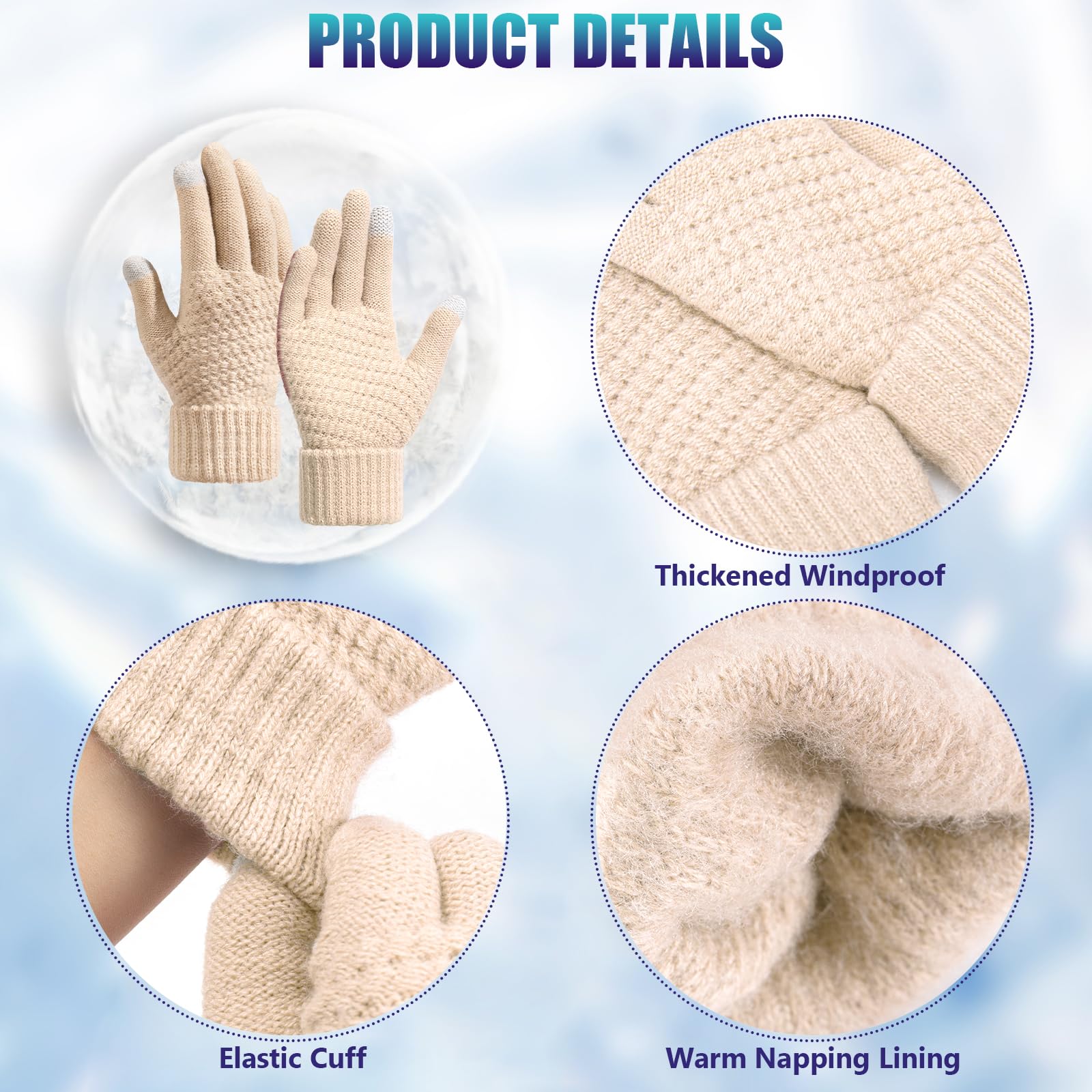 Trifabricy Womens Winter Gloves - Warm Soft Touchscreen Winter Gloves for Women, Elastic Cuff Knit Texting Gloves for Cold Weather, 2 Pairs