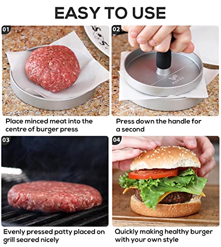 FAVIA Burger Press Patty Maker with 100 Wax Papers Set I Non-Stick Hamburger Meat Mold Ring for Beef Veggie Burger BBQ Barbecue Grill BPA Free Dishwasher Safe