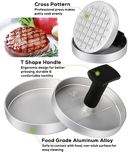 FAVIA Burger Press Patty Maker with 100 Wax Papers Set I Non-Stick Hamburger Meat Mold Ring for Beef Veggie Burger BBQ Barbecue Grill BPA Free Dishwasher Safe