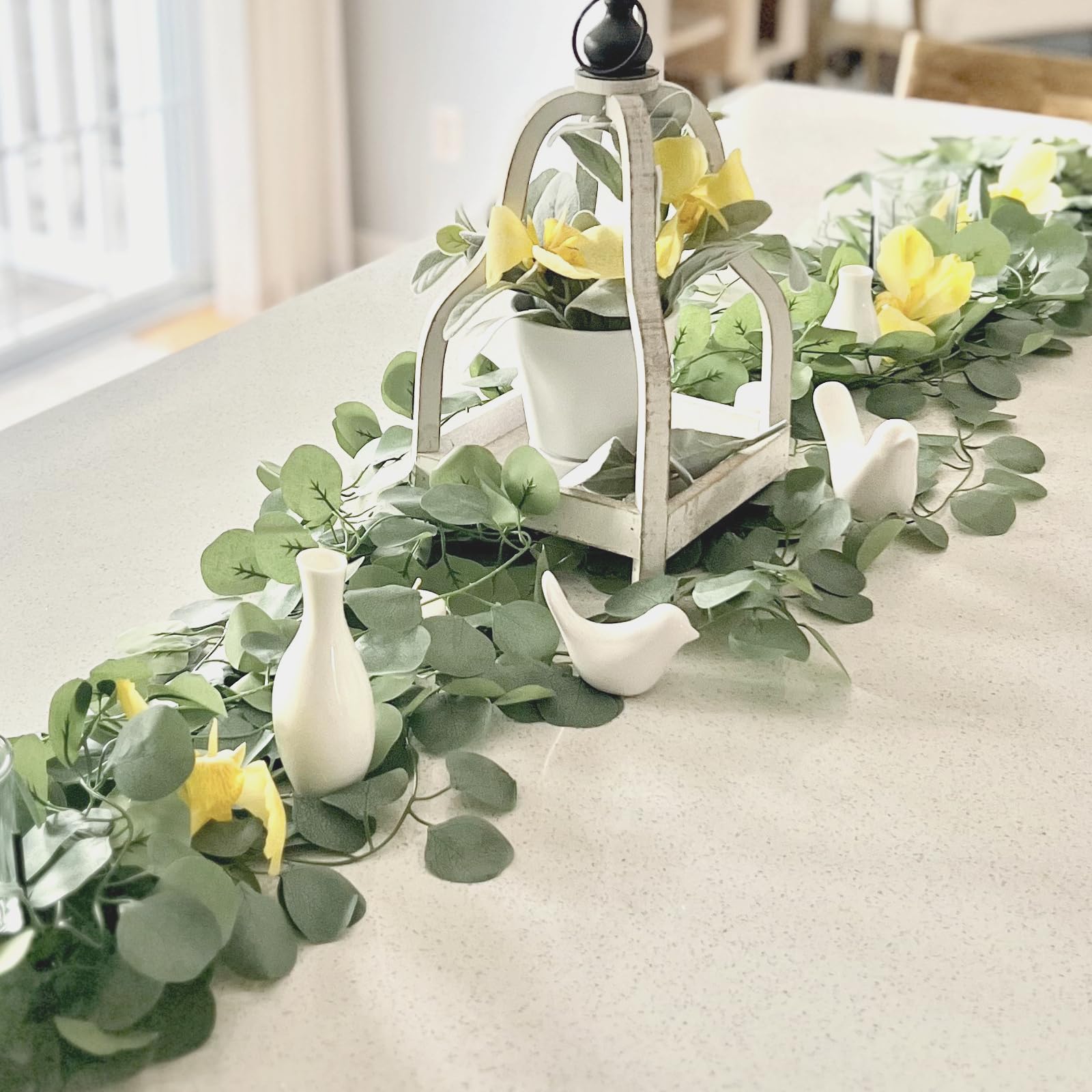 CQURE 16Pcs Eucalyptus Garland,Artificial Eucalyptus Leaves Table Greenery Garland Wreath Vines for Wedding Party Table Fireplace Bedroom Wall Room Decor