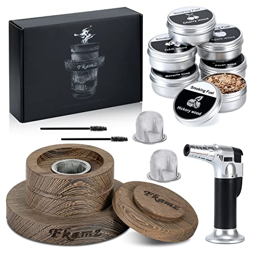 Fkamz Whiskey Smoker Kit with Torch, Cocktail Smoker Kit Gifts for Men, Bourbon Smoker Kit with 6 Flavors Wood Chips Old Fashioned Drink Smoker Infuser Kit - Gift for Whiskey Lovers, Dad, Husband, Men (Butane Not Included)