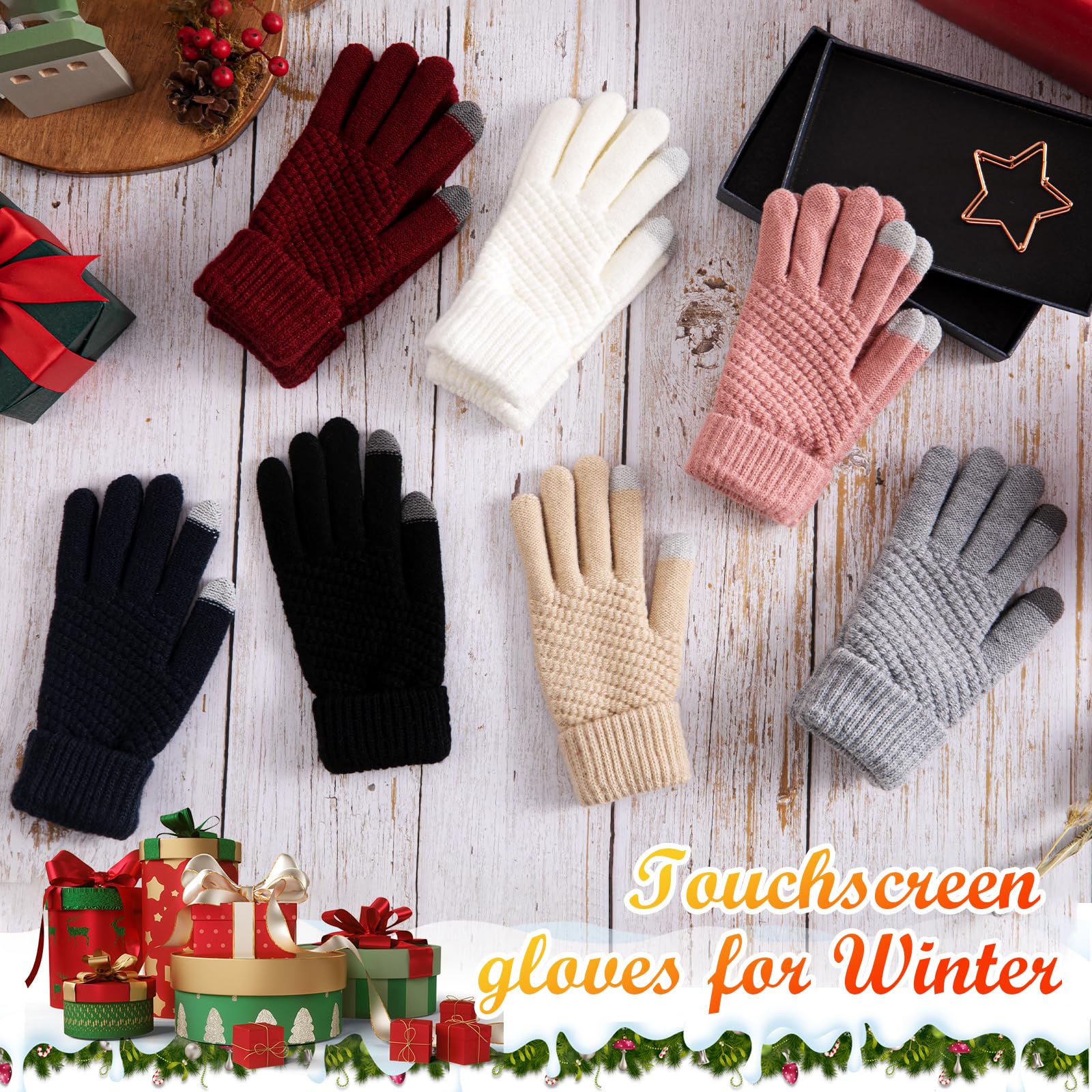 Trifabricy Womens Winter Gloves - Warm Soft Touchscreen Winter Gloves for Women, Elastic Cuff Knit Texting Gloves for Cold Weather, 2 Pairs