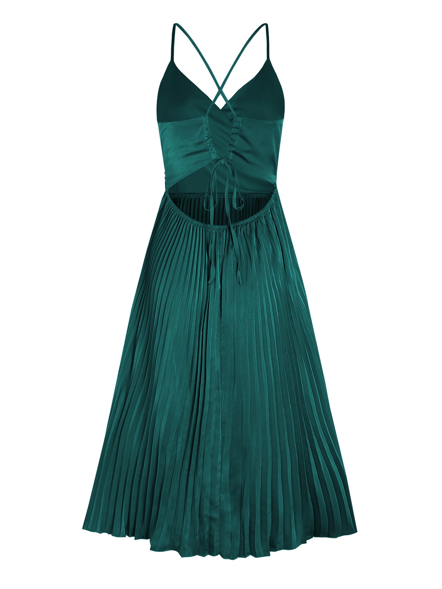 ZAFUL Womens Satin Sexy Backless Wrap V Neck Sleeveless Spaghetti Strap Pleated Flowy Party Midi Dress