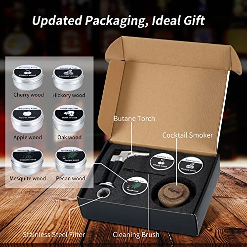 Fkamz Whiskey Smoker Kit with Torch, Cocktail Smoker Kit Gifts for Men, Bourbon Smoker Kit with 6 Flavors Wood Chips Old Fashioned Drink Smoker Infuser Kit - Gift for Whiskey Lovers, Dad, Husband, Men (Butane Not Included)