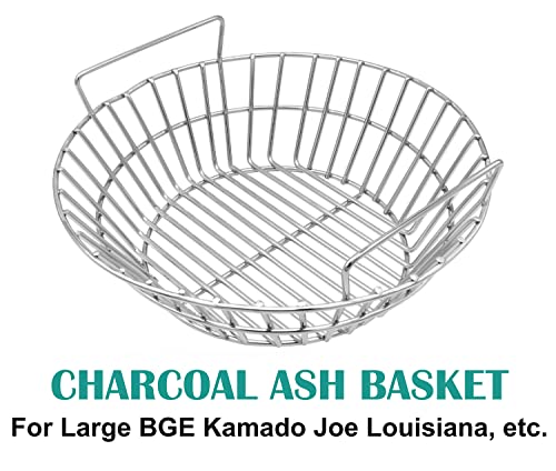 Charcoal Ash Basket for Large Big Green Egg Grill, Kamado Classic, Pit Boss, Louisiana Grills, Primo Kamado Grill and Large Grill Dome, Heavy Duty Stainless Steel
