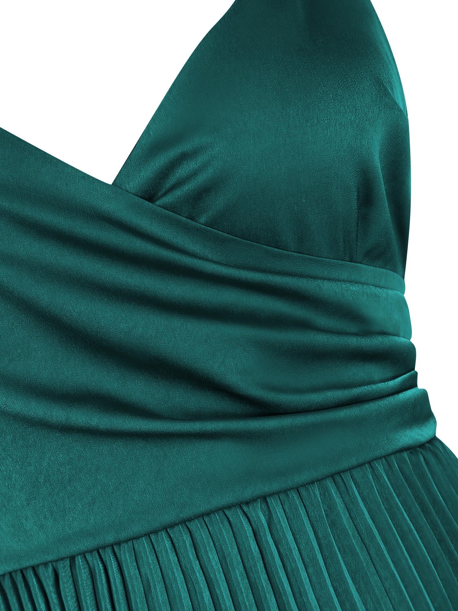 ZAFUL Womens Satin Sexy Backless Wrap V Neck Sleeveless Spaghetti Strap Pleated Flowy Party Midi Dress