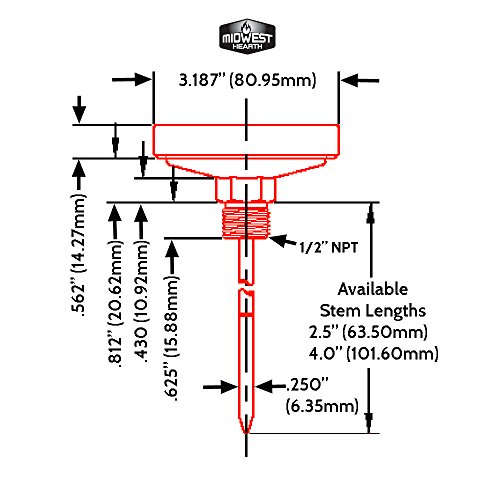 Midwest Hearth BBQ Smoker Thermometer for Barbecue Grill, Pit, Barrel 3" Dial (4" Stem Length, Glow Dial)