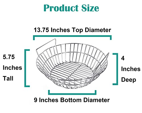 Charcoal Ash Basket for Large Big Green Egg Grill, Kamado Classic, Pit Boss, Louisiana Grills, Primo Kamado Grill and Large Grill Dome, Heavy Duty Stainless Steel