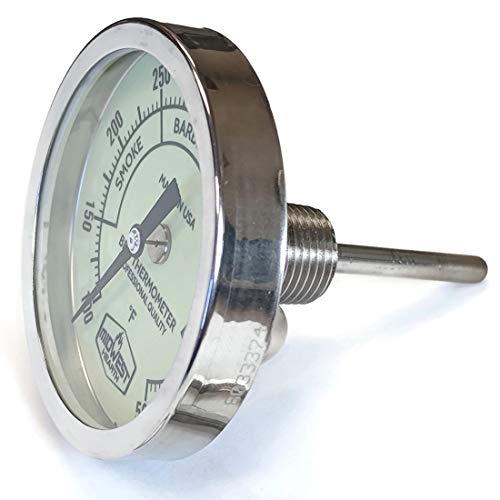 Midwest Hearth BBQ Smoker Thermometer for Barbecue Grill, Pit, Barrel 3" Dial (4" Stem Length, Glow Dial)