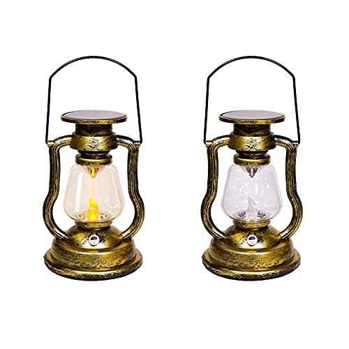 LED Vintage Flickering Solar Hanging Lantern Outdoor Light Rechargeable Retro Oil Lamp Portable Tent Garden Camping Tree Wall Nightlight Halloween Christmas Decorations 1 pcs