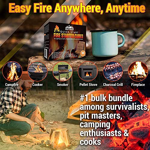 Outrav Fire Starter Cubes, 144ct Charcoal Firestarter Squares for Lighting Fireplace, Wood Stove, Grill, Campfire, BBQ Smoker Pit – Mini Nontoxic Waterproof Fire Starting Bricks for Camping, Survival