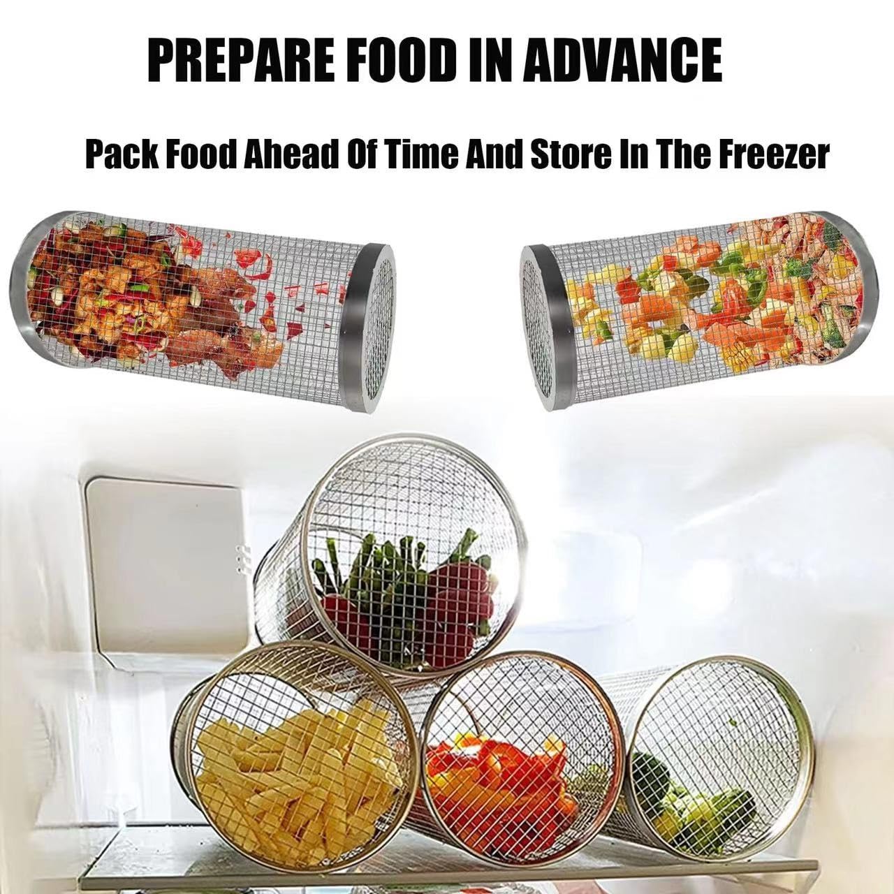Rolling Grilling Baskets for Outdoor Grilling,BBQ Rolling Grill Basket,Grilling Basket,Rolling Grill Baskets for Outdoor Grill Vegetables,French Fries,Seafood,Meat (11.8X 3.74 inch) (Size : 2PCS 7.87