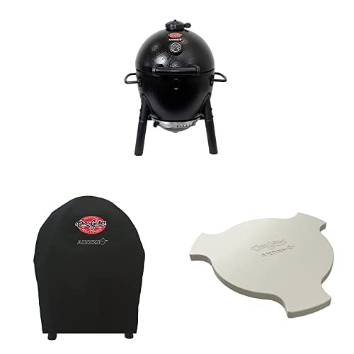 Char-Griller E6714 AKORN Jr. Portable Kamado Charcoal Grill + Grill Cover + Smokin Stone Jr Bundle