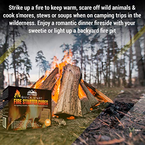 Outrav Fire Starter Cubes, 144ct Charcoal Firestarter Squares for Lighting Fireplace, Wood Stove, Grill, Campfire, BBQ Smoker Pit – Mini Nontoxic Waterproof Fire Starting Bricks for Camping, Survival