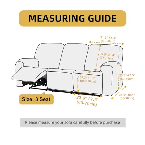 HDCAXKJ 100% Waterproof 8-Piece Recliner Couch Cover for Reclining Couch 3 Seat Super Stretch Soft Recliner Sofa Covers for 3 Cushion Couch Recliner Set Slipcovers Protector (Peacock Blue, 3 Seat)