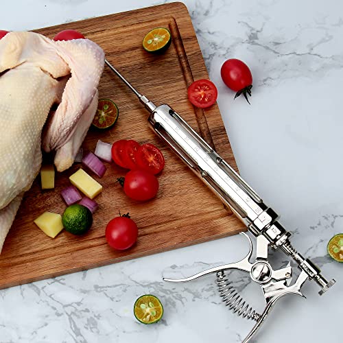 Iron Grillers Meat Injector Gun for Smoking & Grilling, Large 2 Oz Glass Syringe for Cooking BBQ, Brisket, Turkey & More - Inject Marinade or Seasoning for Tender Flavor! - Automatic Professional Kit