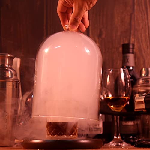 TMKEFFC Smoking Cloche For Food Drinks With Wood Base, Cocktails Smoke Infuser Accessory, Glass Dome for Smoker Gun