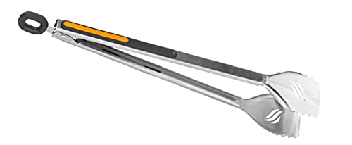Blackstone 5282 Frying Tongs and Skimmer Spatula Set for Barbeque and Grilling 1 Long Handled Tong with Square Hang Loop, 1 Large Slotted Air Fryer Basket Scoop, Stainless Steel, Silicone Grip
