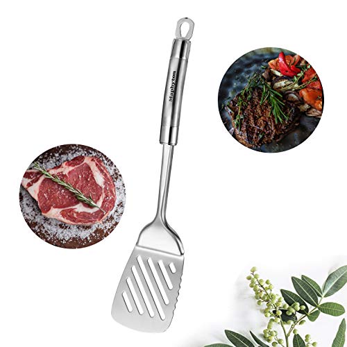 Maphyton Stainless Steel Slotted Turner Spatulas 14.9 In Metal Spatulas Turner For Kitchen Cooking Nonstick Durable Cookware Stainless Grip Meat/Egg/Beef/BBQ Turner Outdoor Grilling