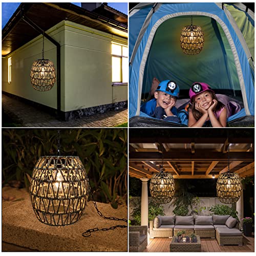 Solar Hanging Light Outdoor Porch Gazebo Patio Waterproof Pendant Chandelier Bamboo Lantern for Outdoor Lighting Decorative Lantern Auto On/Off Warm White Bulb